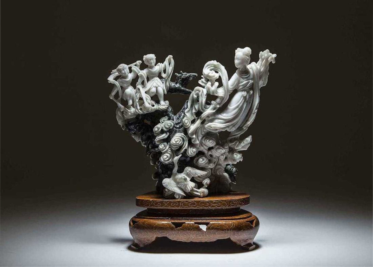 Chinese Jade Group of a Female Deity Ascending the Heavens – A.B. Levy's